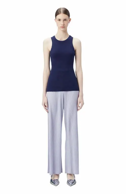 Gobi Cashmere Ribbed Cotton Silk Cashmere Blend Tank Top - Navy