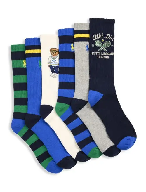 Ralph Lauren Big & Tall 6-pack Athletic Bear Crew Socks - Blue Multi