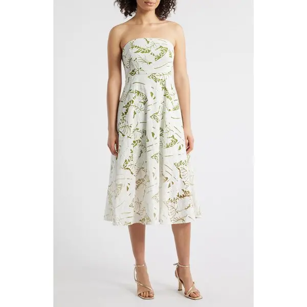 knee length dresses for ladies Aurra Jacquard Strapless Midi Dress PINK-MULTI / Xs by Sugarlips