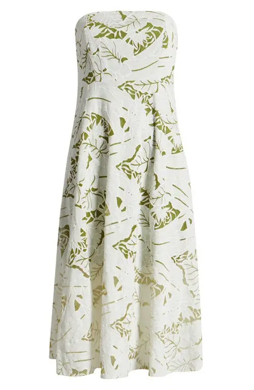 Sam Edelman Palm Jacquard Strapless Midi Dress - White/ Lime | Editorialist