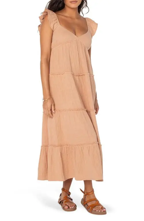 Roxy Palmy Days Tiered Cotton Midi Dress - Praline