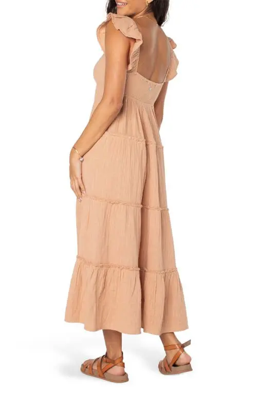 Roxy Palmy Days Tiered Cotton Midi Dress - Praline