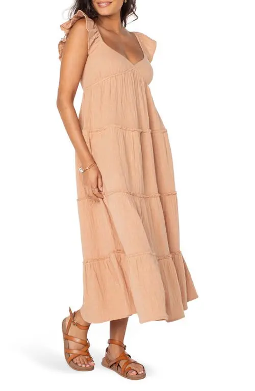 Roxy Palmy Days Tiered Cotton Midi Dress - Praline