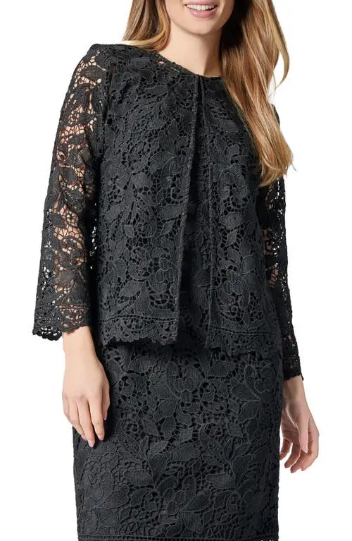 KASPER Lace Knit Cardigan - Black
