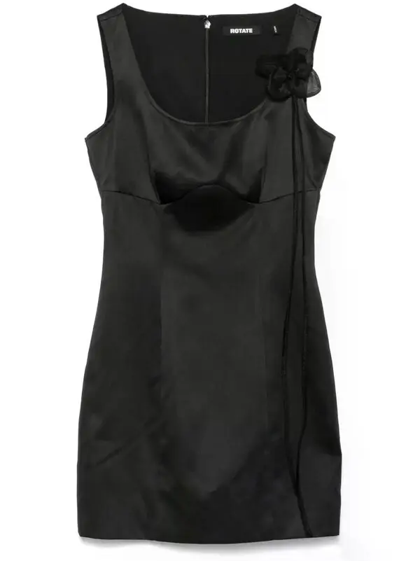 Rotate by Birger Christensen Floral-appliqu Satin Dress - Black