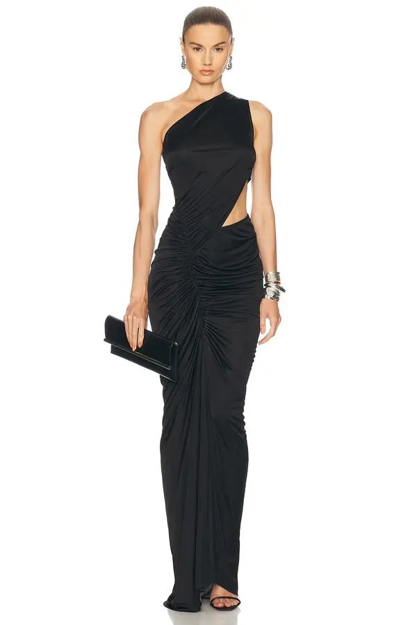 Atlein One Shoulder Ruched Cut Out Gown