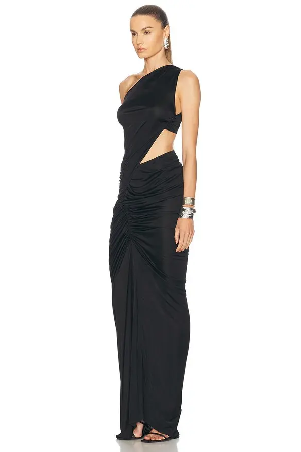 Atlein One Shoulder Ruched Cut Out Gown