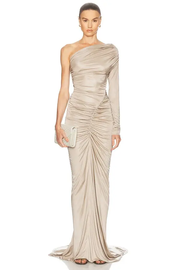Atlein One Sleeve Ruched Gown - Poussiere