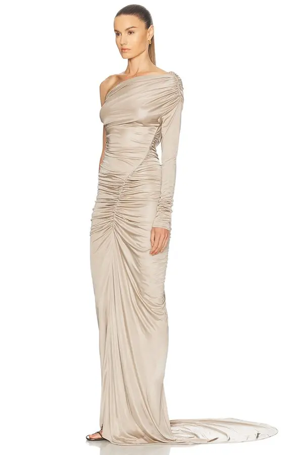 Atlein One Sleeve Ruched Gown - Poussiere
