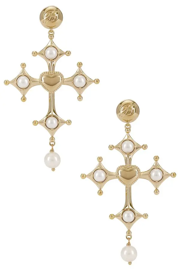 Blumarine Cross Earrings - Ivory & Light Gold