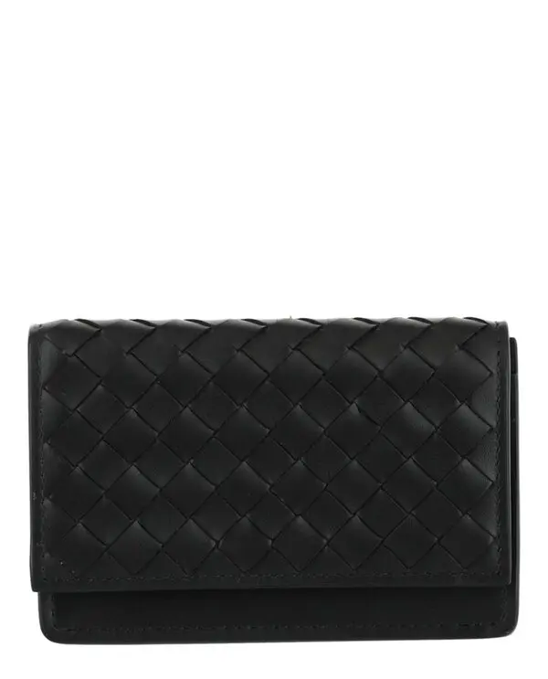 Bottega Veneta Intrecciato Flap Business Card Wallet - Black