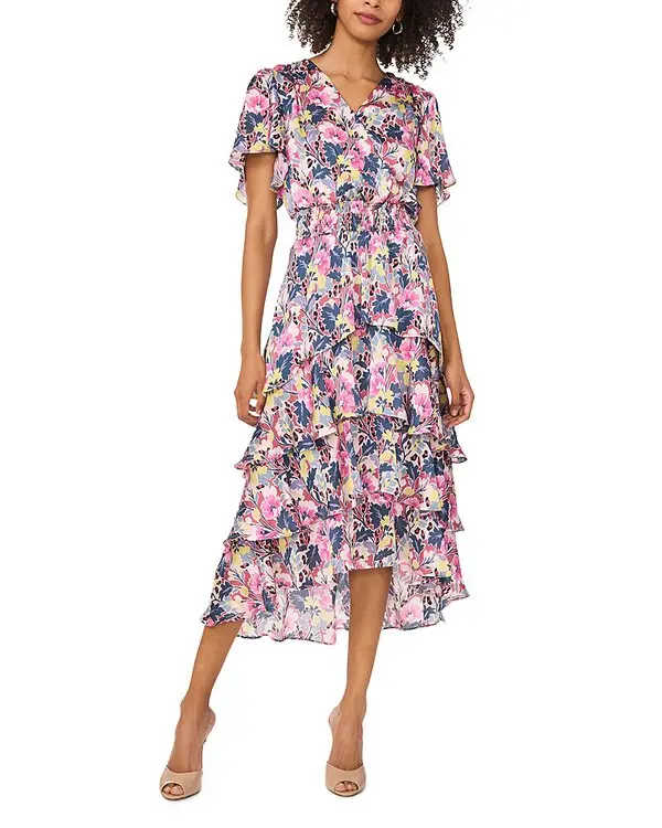 Vince Camuto Crossover Flutter Sleeve Tiered Dress