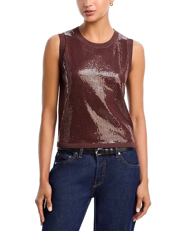 Aqua Sequin Tank Top - Dark Brown