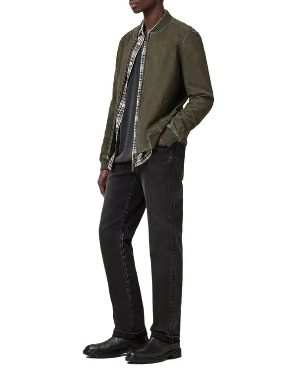 All Saints Buckley Waxed Goat Suede Bomber Jacket In Military