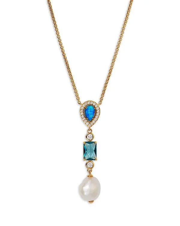 Nadri Blue Lagoon Mixed Stone Lariat Necklace - Gold
