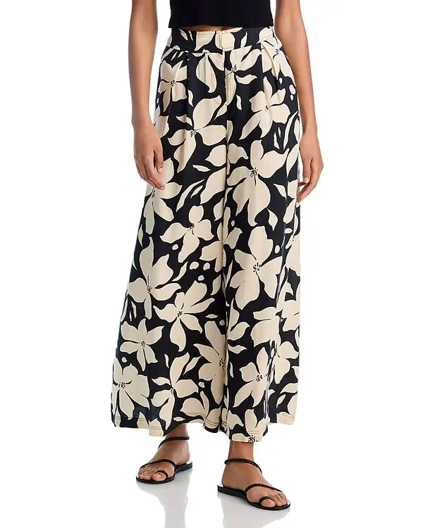 Aqua Ayala Floral Wide Leg Pants - Black/ivory