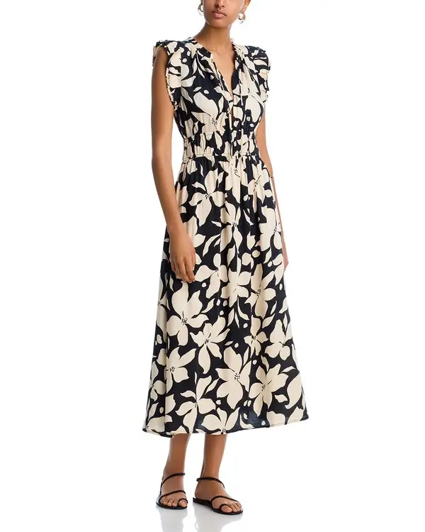 Aqua Floral Short Sleeve Midi Dress
