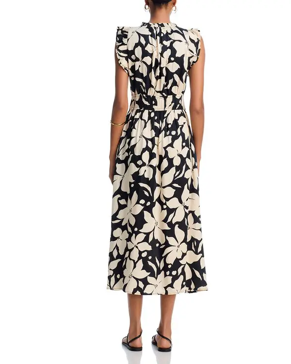 Aqua Floral Short Sleeve Midi Dress