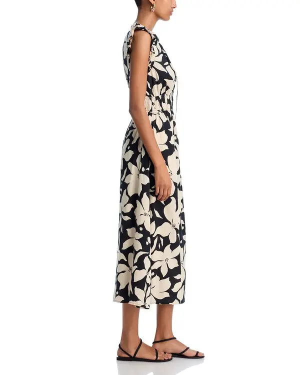 Aqua Floral Short Sleeve Midi Dress