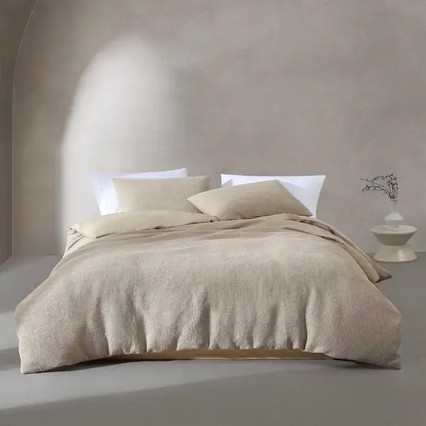 Calvin Klein Microwaffle Melange 3 Piece Comforter Set, Queen - Flax Beige