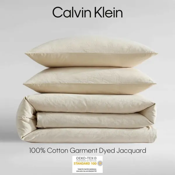 Calvin Klein Branching Leaves 3 Piece Comforter Set, King - Cream