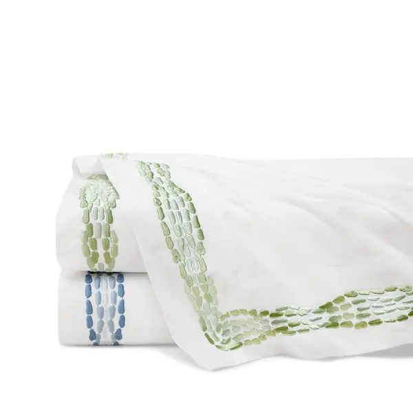 SFERRA X Scalamandre Cobblestones Flat Sheet, King - White/green