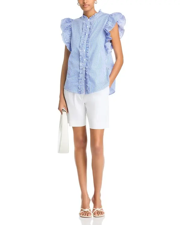 Aqua Stripe Poplin Ruffle Top