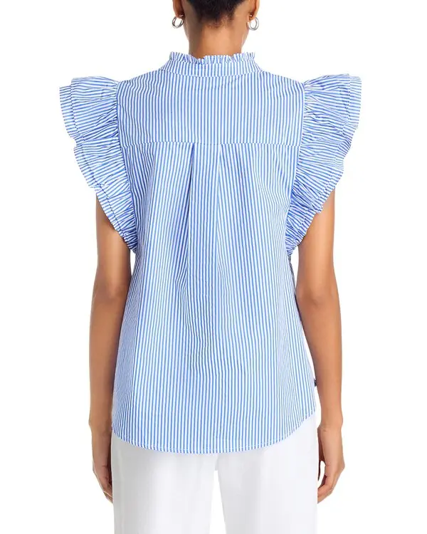 Aqua Stripe Poplin Ruffle Top