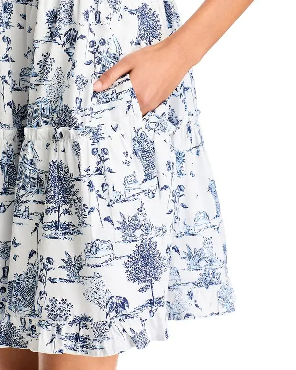 Aqua Toile Short Sleeve Mini Dress