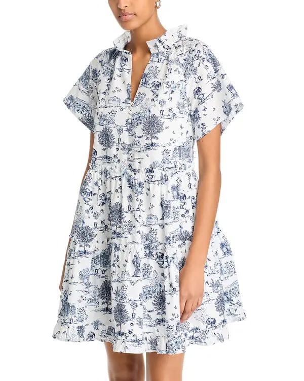 Aqua Toile Short Sleeve Mini Dress