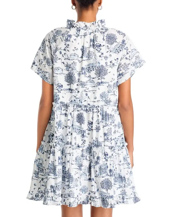 Aqua Toile Short Sleeve Mini Dress