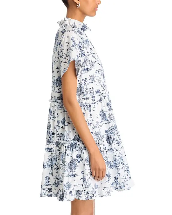 Aqua Toile Short Sleeve Mini Dress