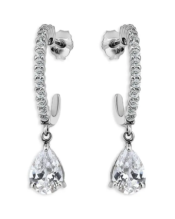 Aqua Cubic Zirconia Charm Hoop Earrings - Silver