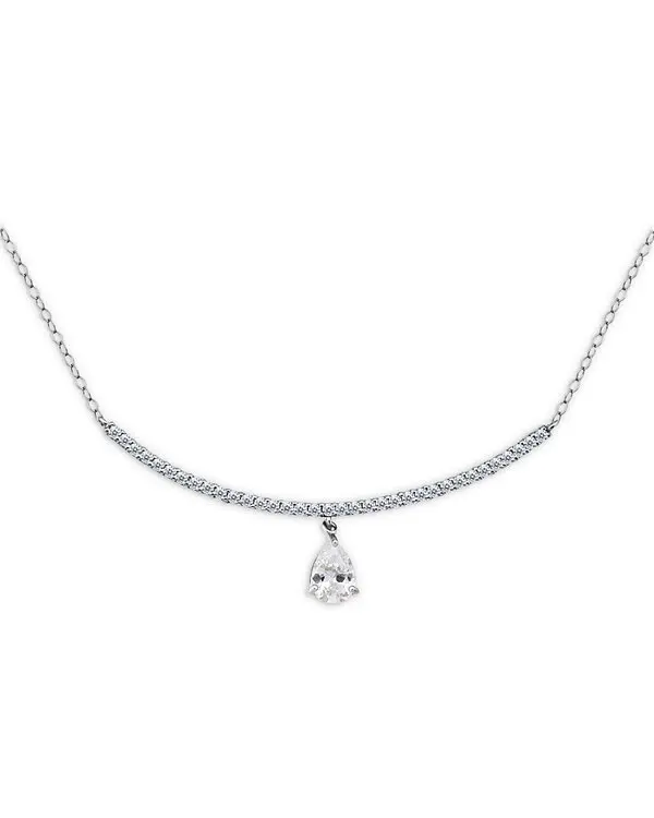 Aqua Pear Shape Cubic Zirconia Pendant Necklace - Silver