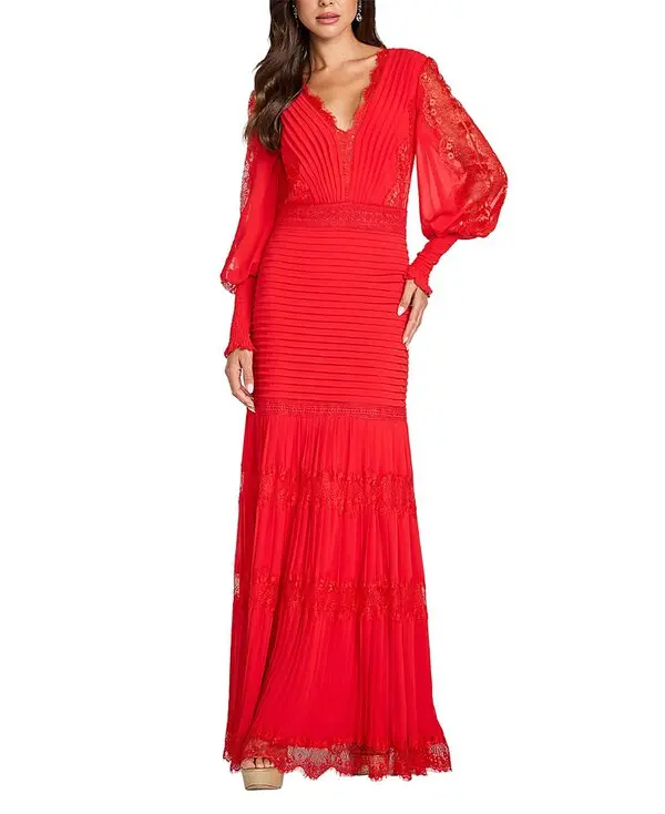 Tadashi Shoji Nyssa Bishop Sleeve Gown - Cherry