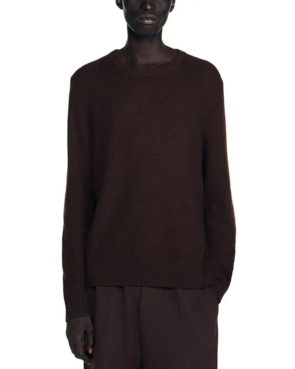 Sandro Textured Crewneck Pullover - Chocolate