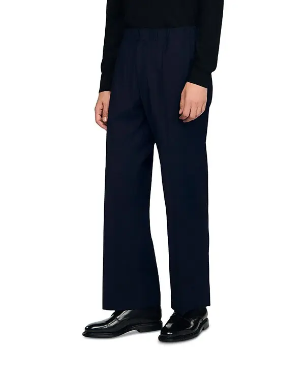 Sandro Wide Leg Trousers - Navy Blue