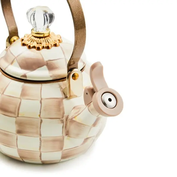 MACKENZIE-CHILDS Mocha Check Whistling Tea Kettle