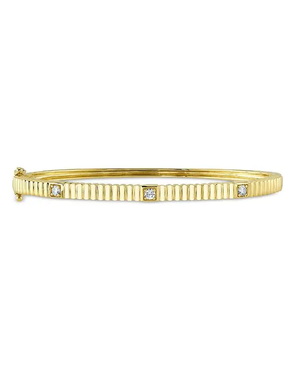 SHY CREATION 14k Diamond Ridged Bangle Bracelet - Gold