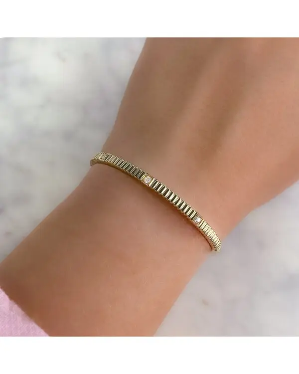 SHY CREATION 14k Diamond Ridged Bangle Bracelet