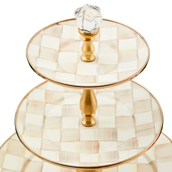 MACKENZIE-CHILDS Mocha Check Three Tier Sweet Stand