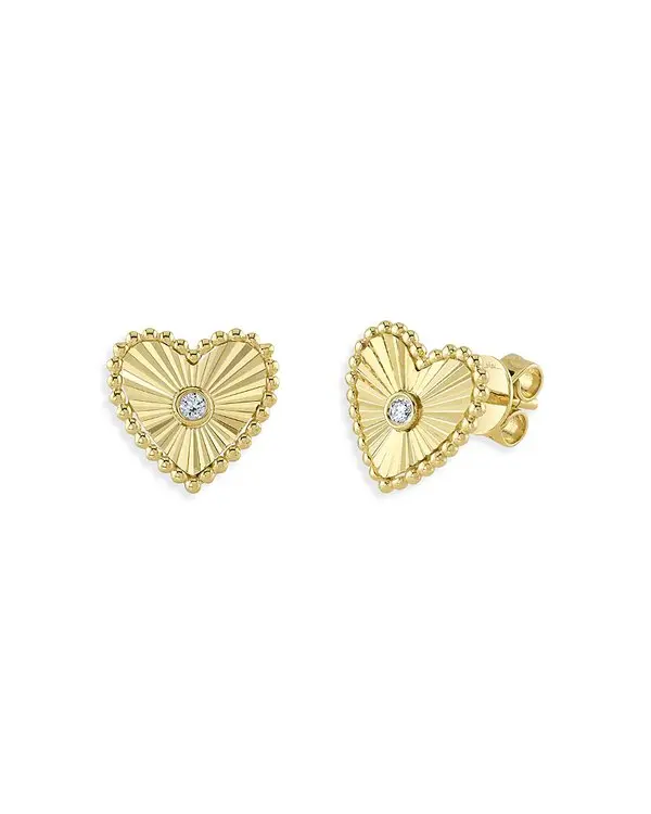SHY CREATION 14k Yellow Diamond Heart Stud Earrings - Gold