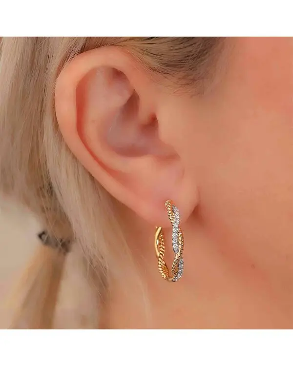 SHY CREATION 14k Yellow Diamond Hoop Earrings