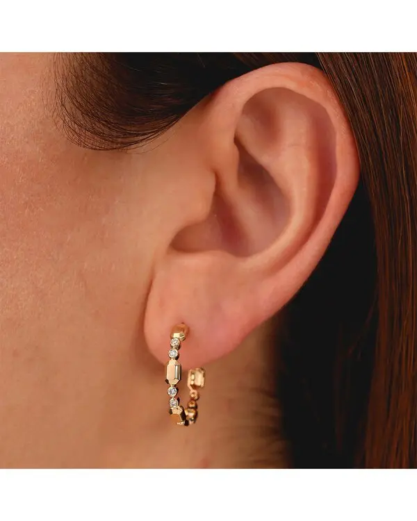 SHY CREATION 14k Yellow Bailey Diamond Bezel Geometric Hoop Earrings