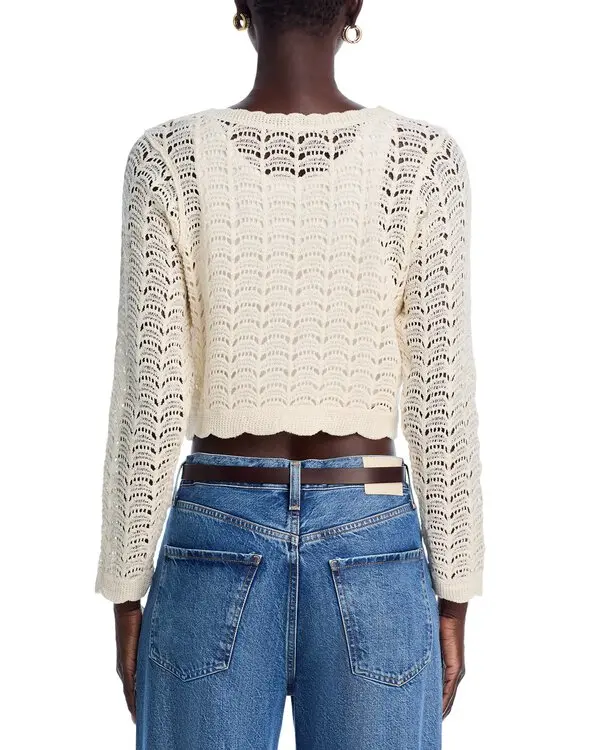 Aqua Crochet V-neck Cardigan Sweater - Natural