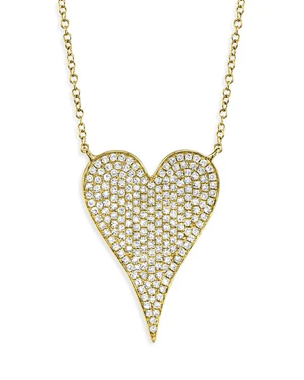 SHY CREATION 14k Yellow Diamond Pave Heart Pendant Necklace - Gold