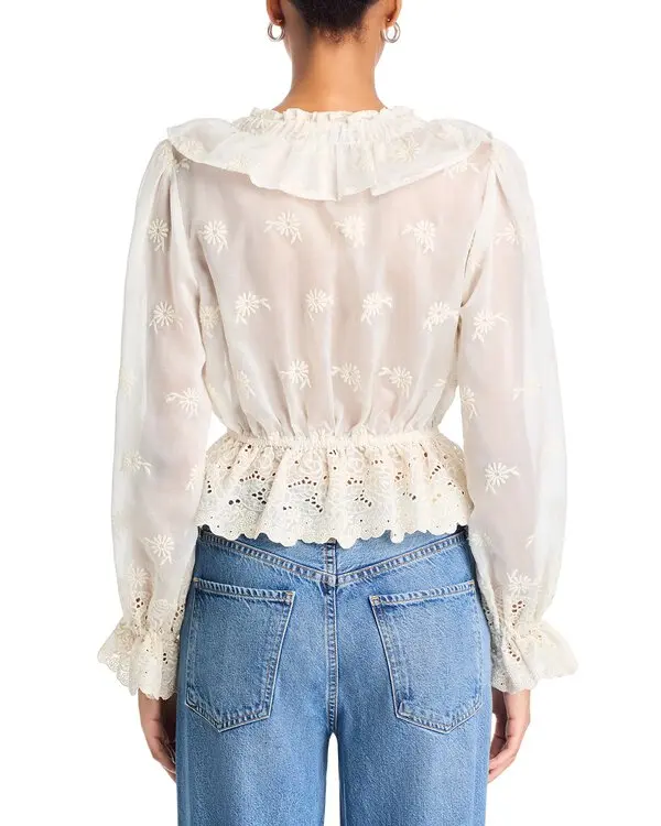 Aqua Long Sleeve Ruffle Blouse