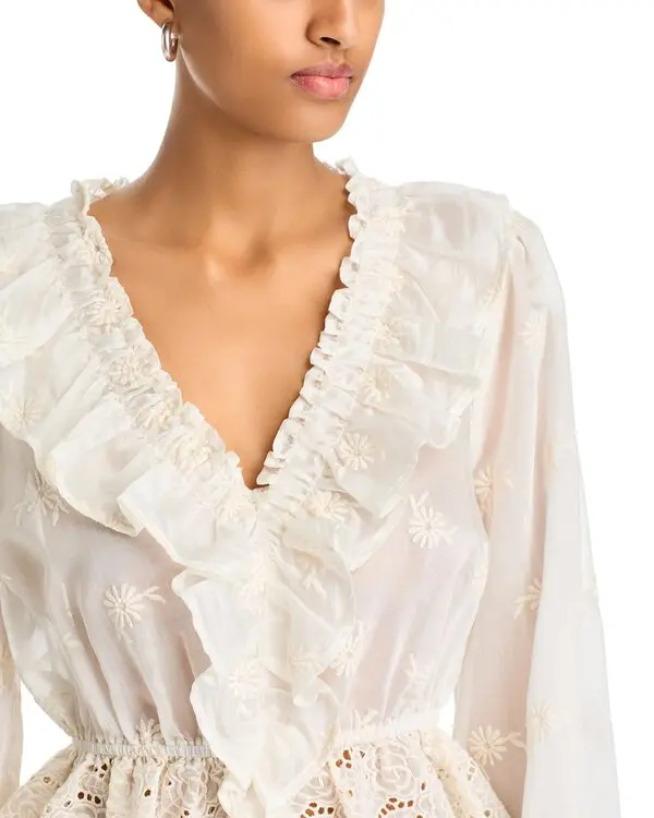 Aqua Long Sleeve Ruffle Blouse