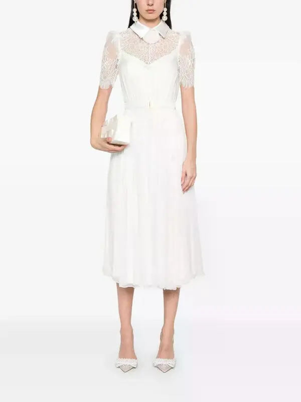 NISSA Lace-detailed Silk Midi Dress - White