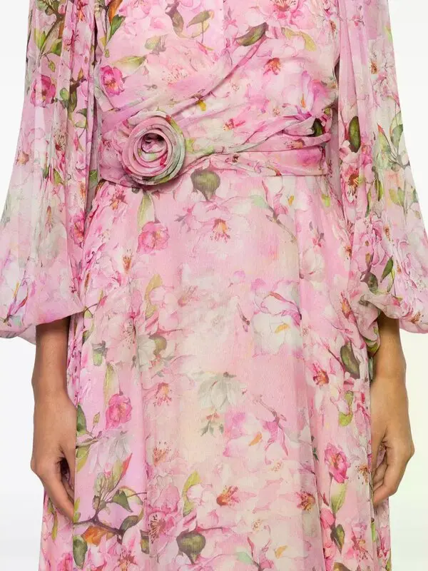 NISSA Floral-appliqué Silk Gown